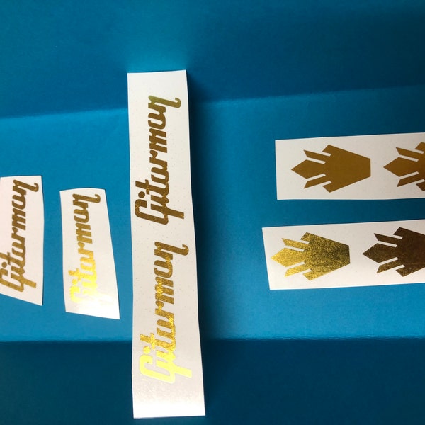 Custom Headstock Waterslide Decals (METALLIC Gold or Silver / Two Lines ...