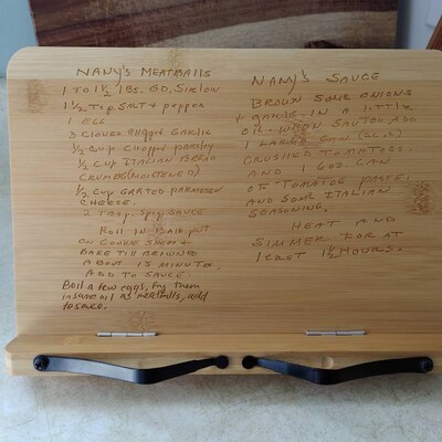 Cookbook Stand With Handwritten Recipe Bamboo Recipe Stand Recipe Book ...
