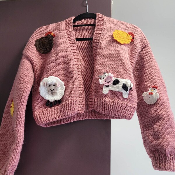 Knitted Cardigan With Frog, Cat, Dog, Mouse and Bee Motif, Cute Animal ...