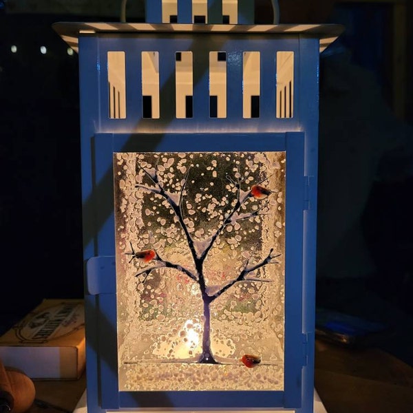 Handmade Fused Glass Lantern. Four Seasons Tree Design, Multi Use ...