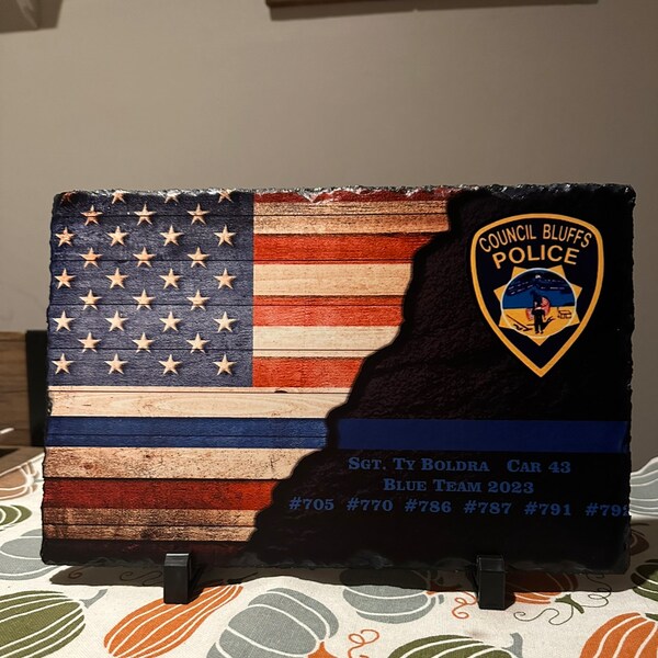 THIN BLUE LINE Flag Recognition Plaque Law Enforcement Police Sheriff ...