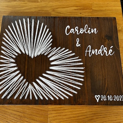 Hochzeitsgeschenk Holz Fadenbild Nagelbild Herz personalisiert - Etsy.de