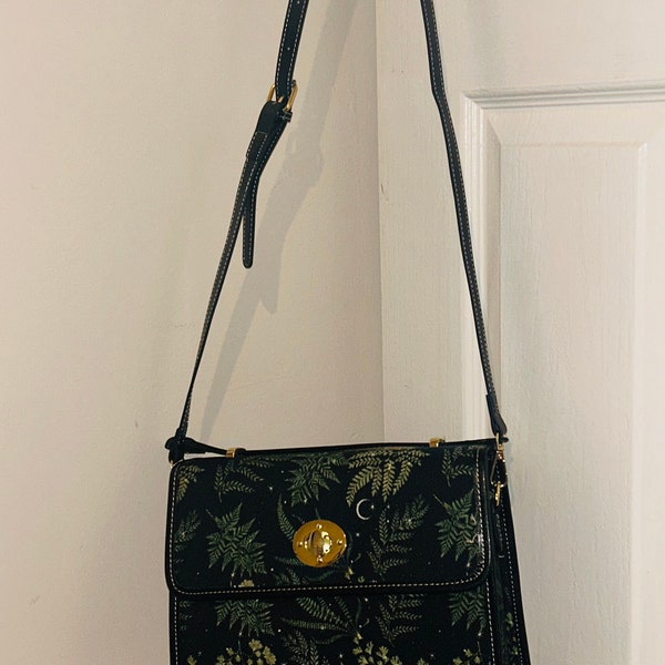 Boho Fern Forest Black Canvas Satchel Bag, Green Crossbody Moon Purse ...
