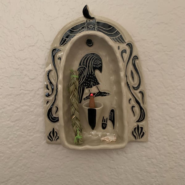 Crow and Thistle Altar - Wall Hanging Piece - Personal Shrine - Ceramic ...