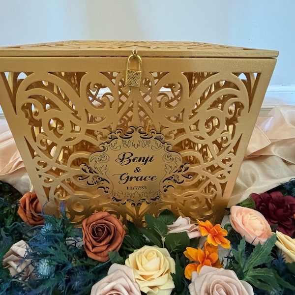 Navy Wedding Card Box With Slot Lock Wedding Money Box Rustic Card Box ...