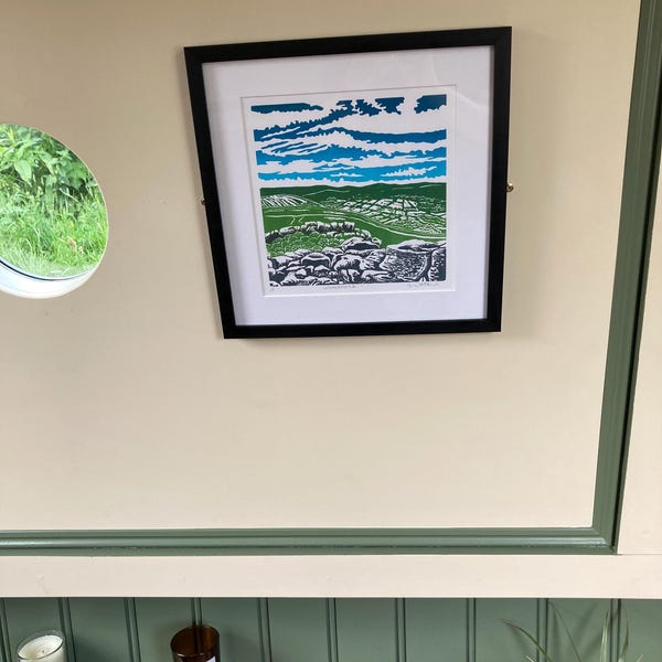 Landscape, Lino Print, Original Art, North Downs Way, Lino Cut, Blue ...