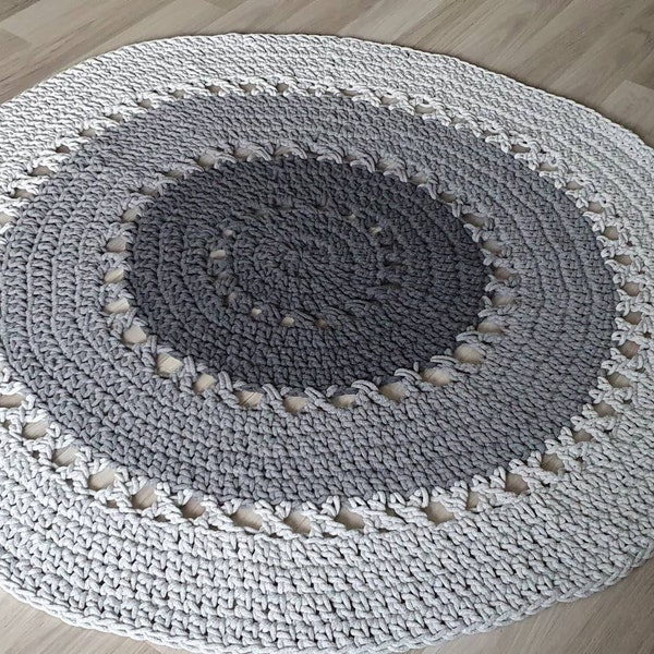 Pattern for Ayala Rug, T-shirt Yarn Rug, 122cm/ 48 Diameter, White Rug ...