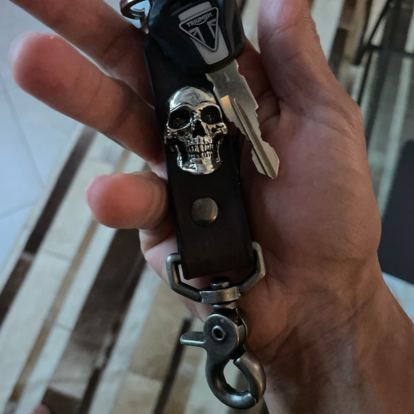 Skull Leather Keychain. Lanyard Clip On. Antique Black & Nickel - Etsy