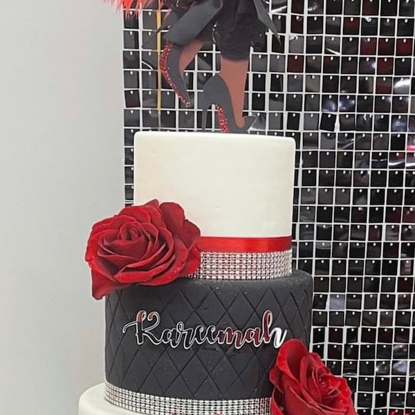 Glamour Gal Wood Cake Topper With Leggings, Lace, Feathered Plume ...