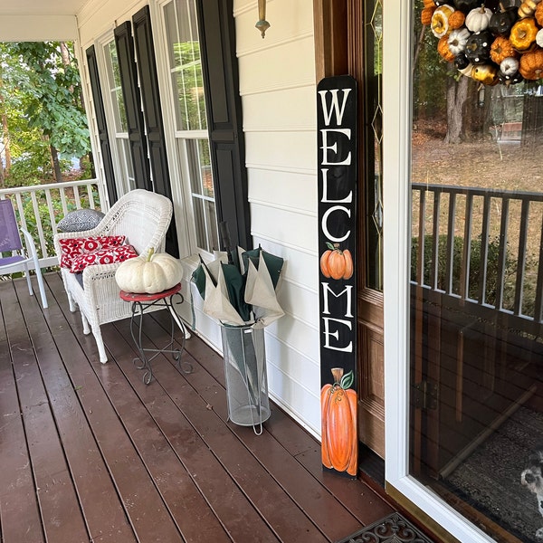 WELCOME SIGN, Fall Rustic Welcome Sign, Vertical Front Door Welcome ...