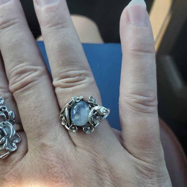 Moonlight Garden Stroll, Nature Inspired Snake Ring, Sterling Silver ...