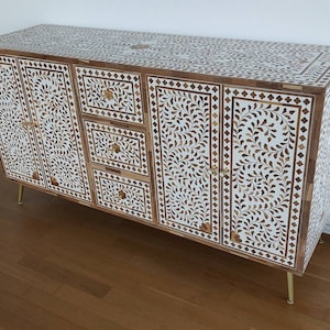 Bone Inlay Moroccan Design Bedside Table Slate Green, Bone Inlay ...