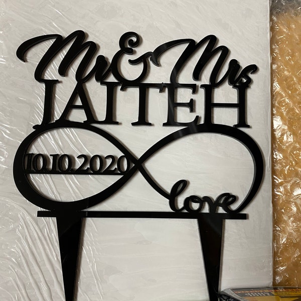 Infinity Symbol With Love, Mr and Mrs Cake Topper, Personalized With ...