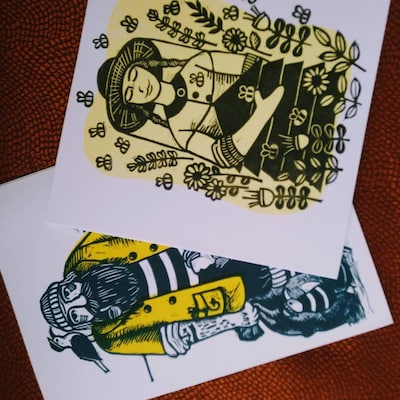 Fisherman Original Linocut Design Greetings Card - Etsy