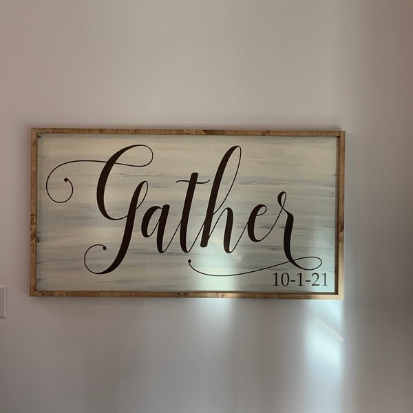 Large Gather Sign | Framed Gather Sign | Wood Sign | Farmhouse Gather ...