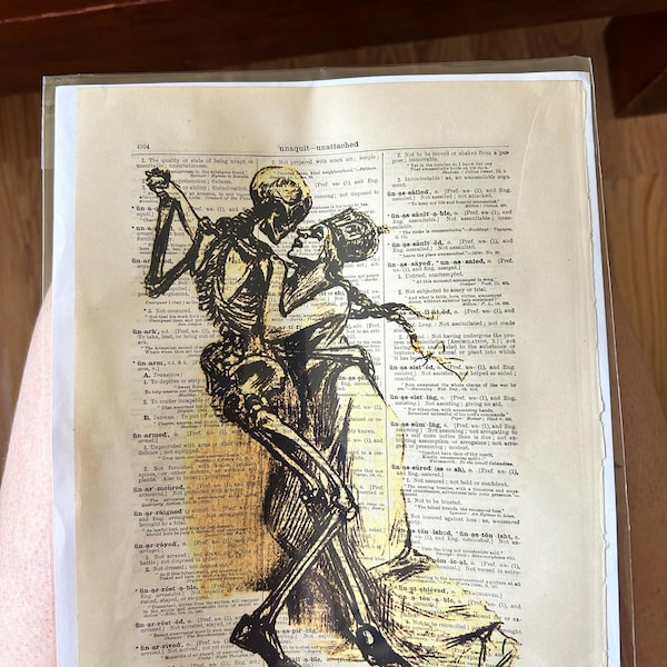 Dances With Death Art Printed on an Antique Dictionary Page, Victorian ...