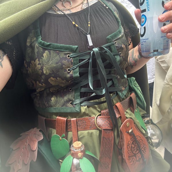 Renaissance Bodice, Oak Leaves Cottagecore Style Corset Vest, Druid Dnd ...