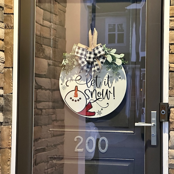 Winter Front Door Decor | Let It Snow | Snowman Front Door Wreath ...