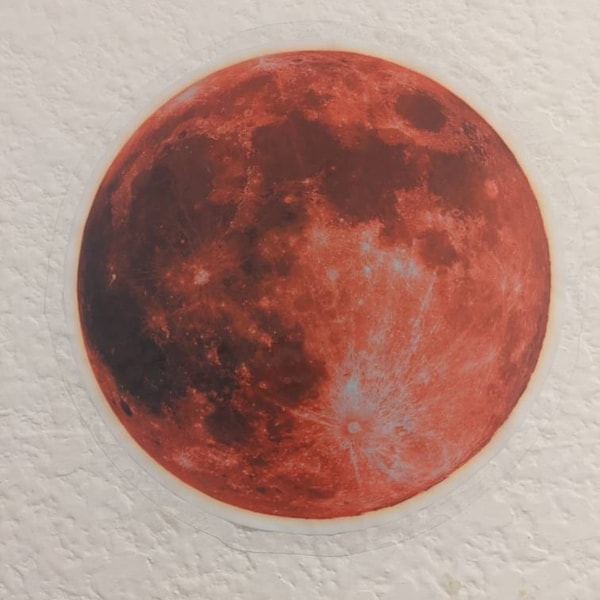 Red Moon Sticker, Water Bottle Decal for Tumbler, Waterproof Vinyl, Red ...
