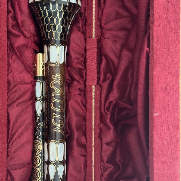Walnut Wood Walking Cane: Mother of Pearl Inlay, Gift Box - Etsy