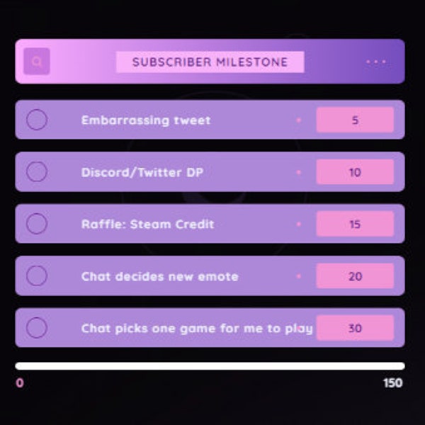 Goal Widget — Subathon Scrolling Goal List | Minimal Customizable 20 ...