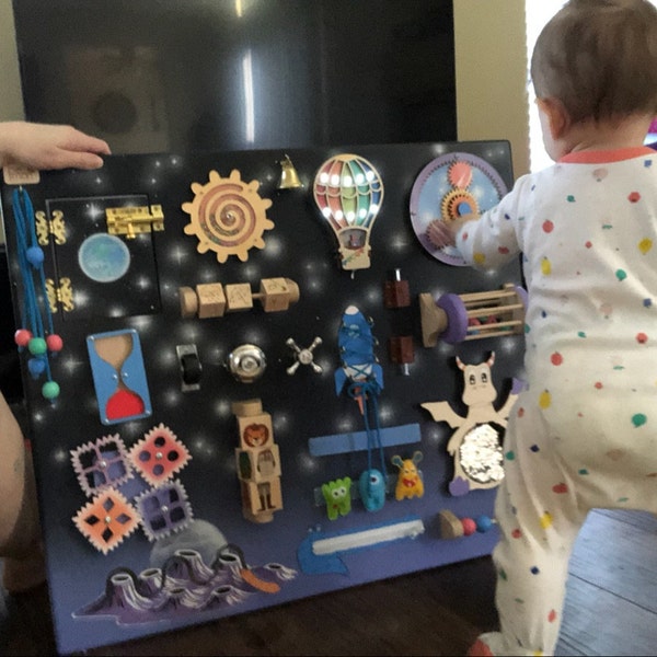 Toddler Busy Board With Space Theme 60x70 Cm Bright Sensory Board for ...