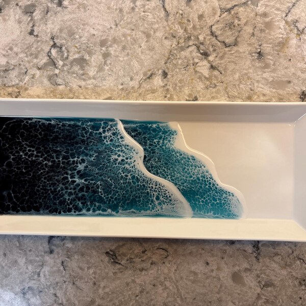White Serving Platters for Entertaining | Porcelain Ocean Resin Dish | Wave Ocean Resin Art ...