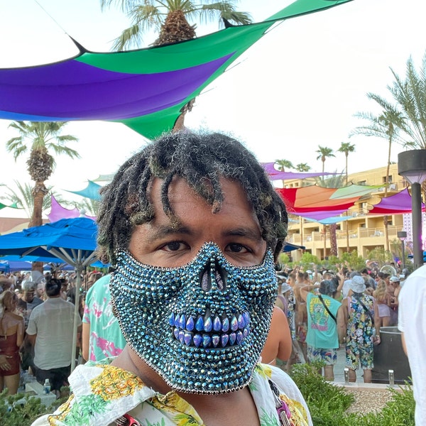 Blue Skull Mask: Face Mask, Skull Mask, Tear Drops, Crystals, Festival ...