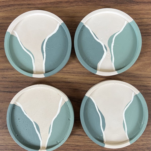 Oval Concrete Tray- Sage Green Abstract Design| Jewelry Dish ...