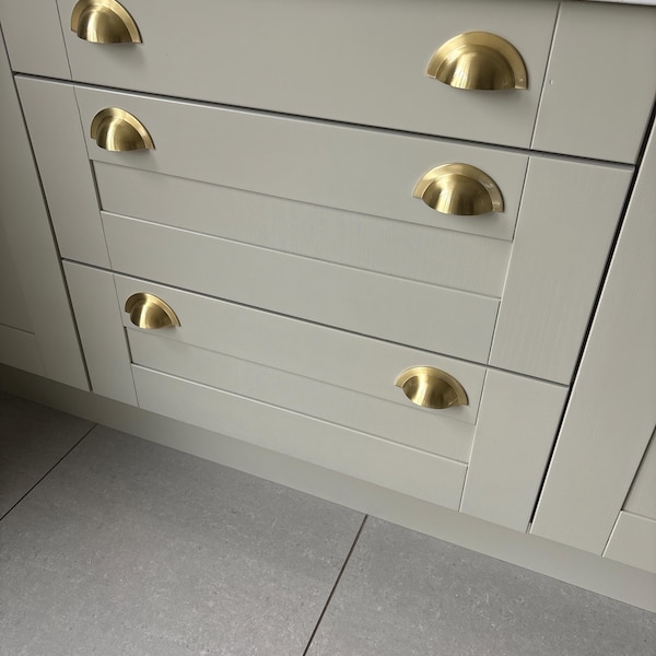 Brushed Brass Cupboard Handles & Knobs - Kitchen Minimal Cabinets Door ...