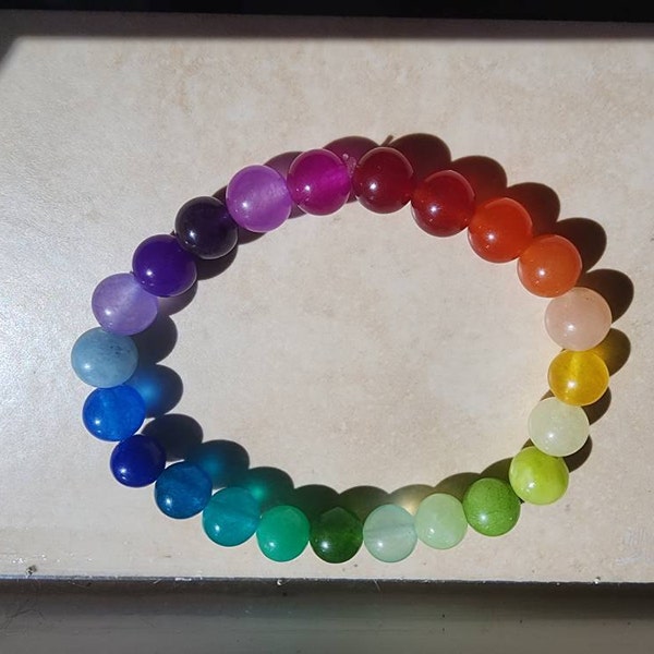 Rainbow Gemstone Bracelet, Colorful Beaded Gemstone Bracelet, Healing ...