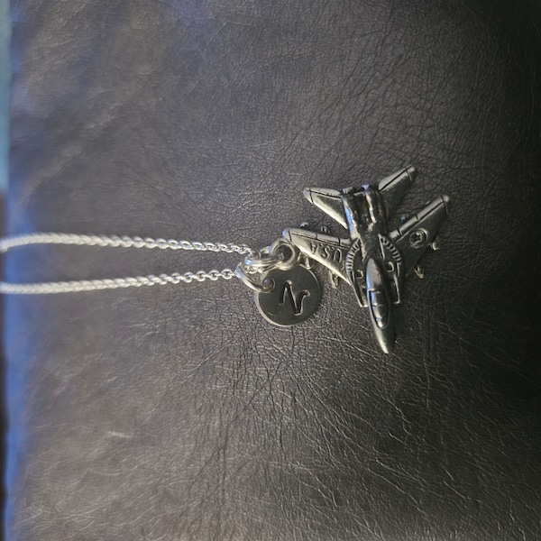 Fighter Jet Initial Necklace: Aviation Jewelry, Military Pendant ...