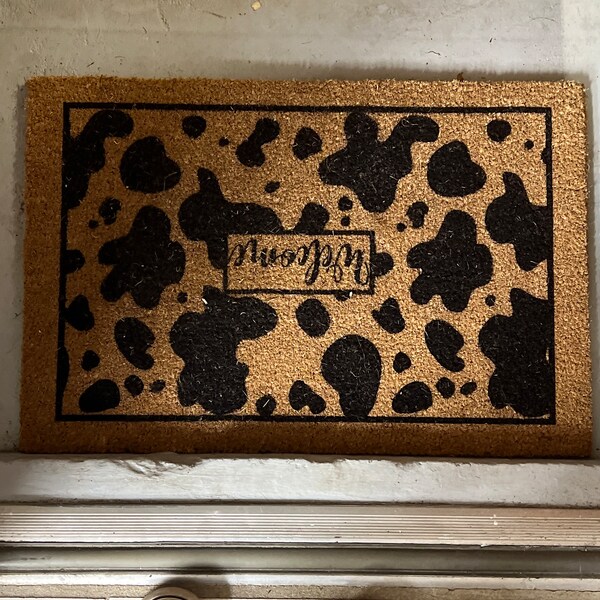 Boho Cow Print Doormat, Boho Decor, Cow Print, Boho Rug, Welcome Front ...