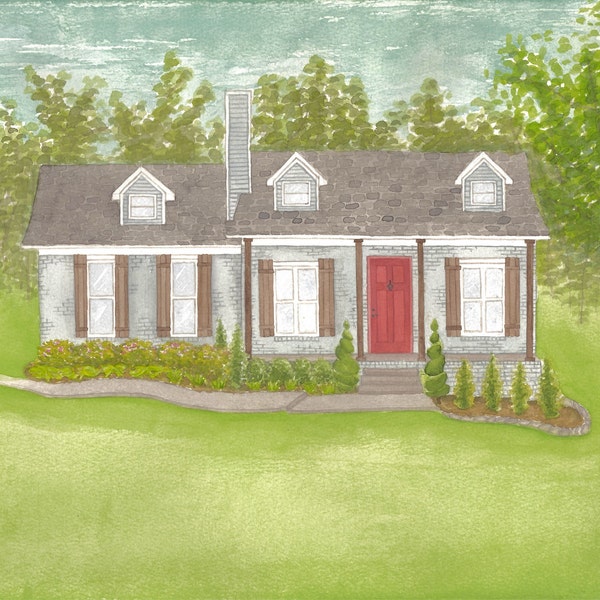 Custom House Portrait, Hand-painted Watercolor - Etsy