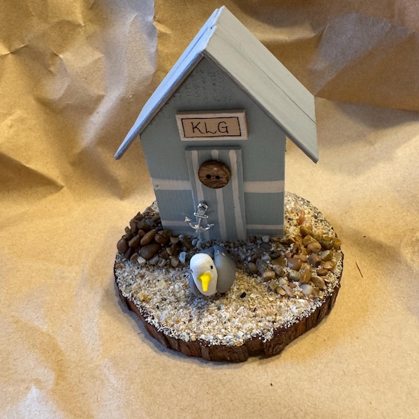 Handcrafted Mini Wooden Beach Hut With Polymer Clay Seagull - Etsy
