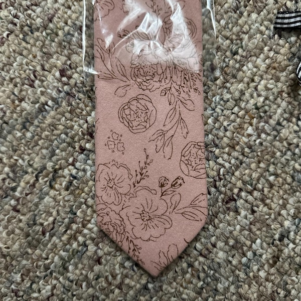 Men's Taupe Pink Floral Print Necktie Slim/narrow Width Rustic Autumn ...