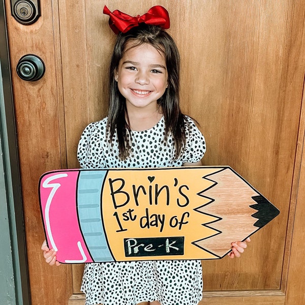 Personalized Pencil Sign, First Day of School, Hand Painted , Wood Cut ...