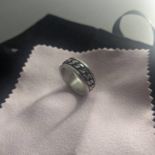 Silver Spinner Ring, Oxidized Anti-stress Band With Loose Curb Chain ...