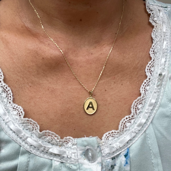 14k 18k Solid Gold Custom Initial Pendant, Personalized Embossed ...