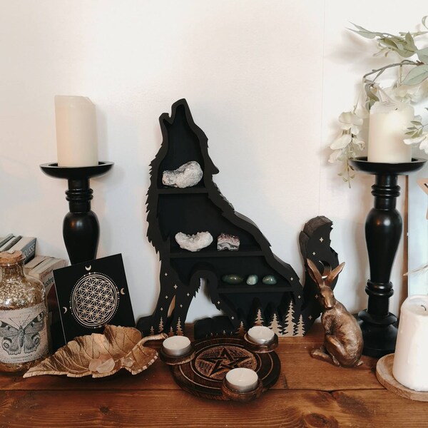 Coppermoon Handmade Wolf Shelf, Wolf Wall Art, Wolf Wall Decor, Crystal ...