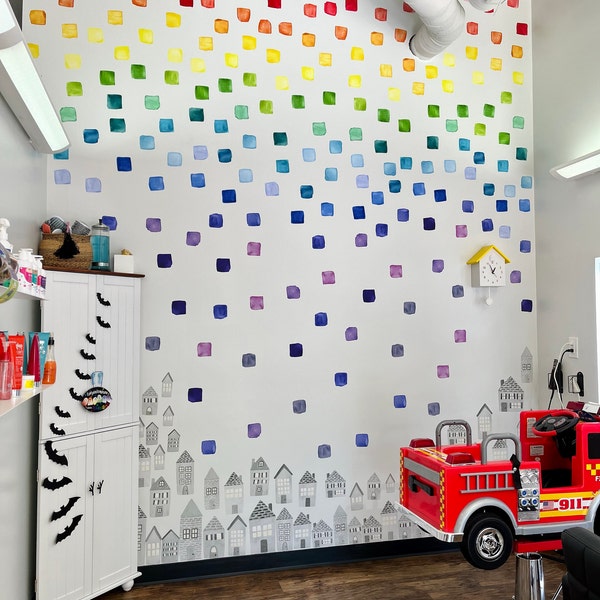 Small Rainbow Watercolor Squares - Fabric Wall Decal - Color Story ...