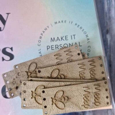 Personalised 20mm X 50mm Rectangle Centre Fold Foldable Faux Leather ...