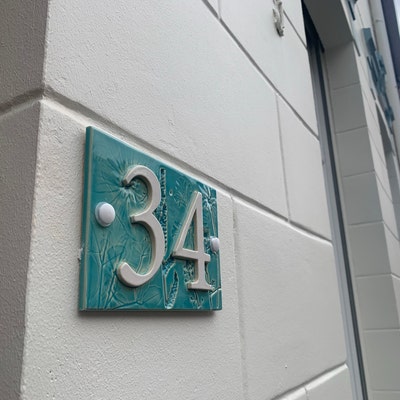 Crème Housenumber Sign With Shiny Bronze Art Deco Font Handmade Custom ...