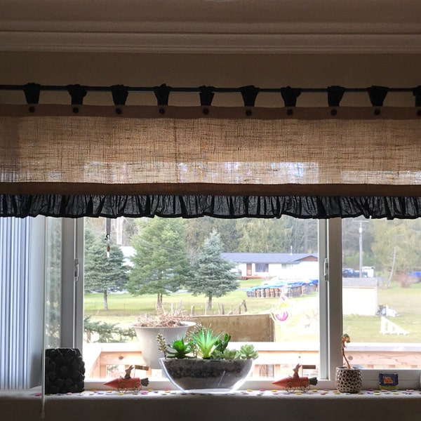 Burlap Curtains Cottage Kitchen Ruffle Valance Simple Rustic French ...