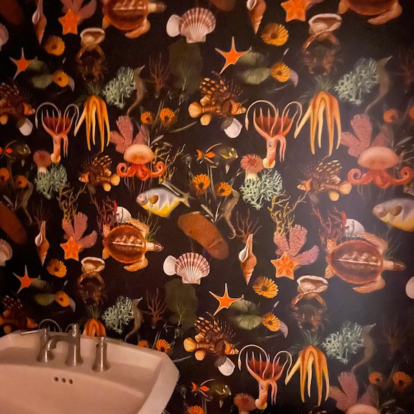 Fish Wallpaper Mural, Bathroom Wallpaper, Aquatic Wallpaper, Peel ...