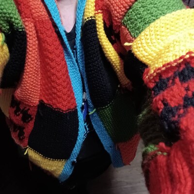 Patchwork Oversized Cardigan Hand Knitted Blue&gray Cardigan - Etsy