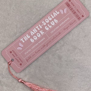 The Anti-social Book Club Bookmark Feminist Bookmark Bookmark Ticket ...