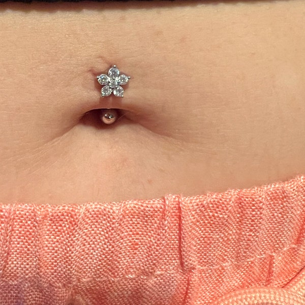 Solid 925 Silver | 16G 14G Petite Flower Reverse Belly Ring | 6mm 1/4 ...