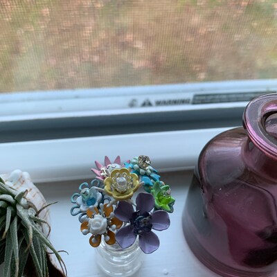 Gold Tone Rhinestone Flat Back Brooch Swinging Drop Pin Clear Crystal ...