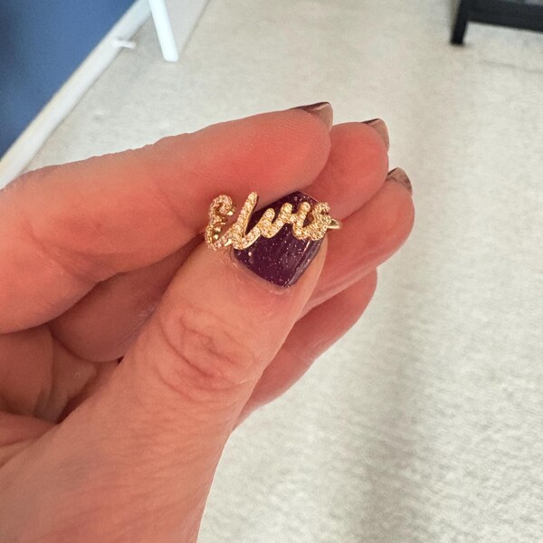 Pavé Script Name Ring by Gracepersonalized - Custom Pavé Name Ring - Dainty Gold Ring ...